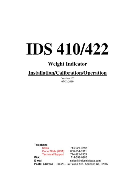 Weight Indicator Installationcalibrationoperation Version 1c 07012010 Download Free Pdf