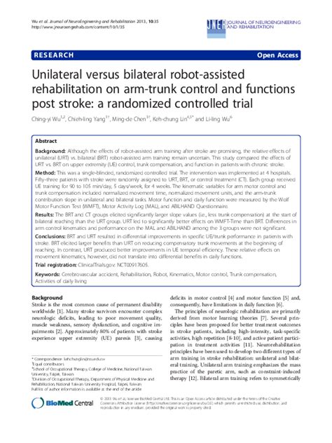 Pdf Unilateral Versus Bilateral Robot Assisted Rehabilitation On Arm