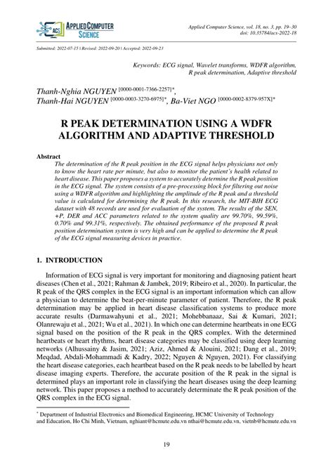 pdf r peak determination using a wdfr algorithm and adaptive threshold
