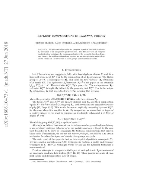 Pdf Explicit Computations In Iwasawa Theory