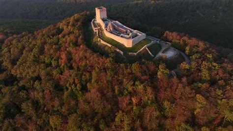 Aerial Drone Shot Of Oltar Domovine Ston Fortress Castle On Top Of