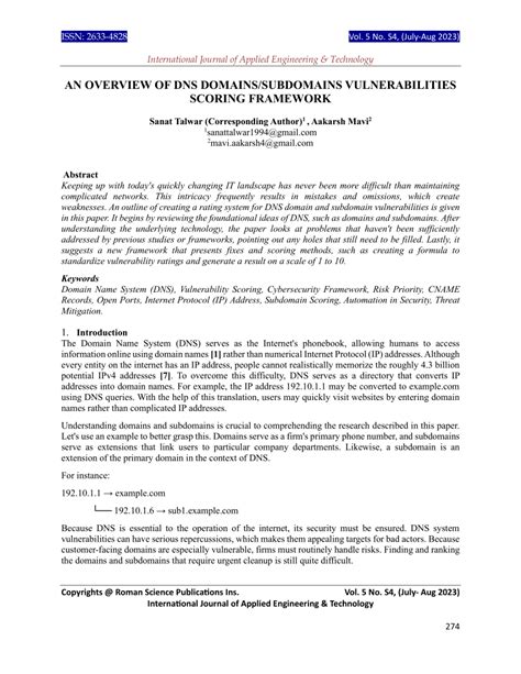 Pdf An Overview Of Dns Domainssubdomains Vulnerabilities Scoring