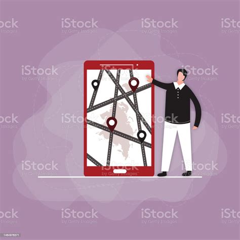 Mobile Navigation App On Screen Flat Design Illustration Stock