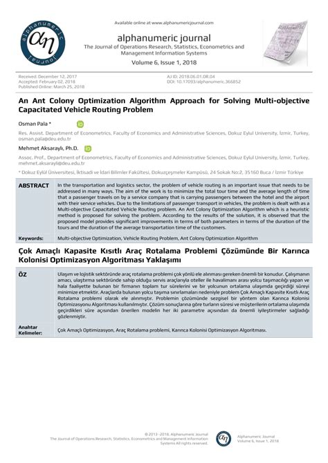 Pdf An Ant Colony Optimization Algorithm Approach For Solving Multi Objective Capacitated