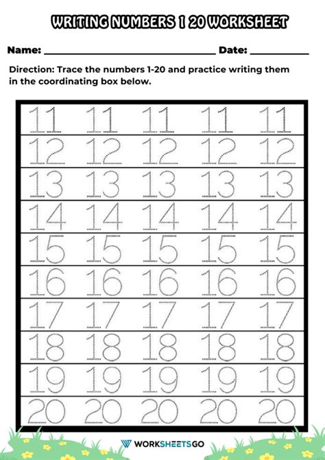 Writing Numbers 1 20 Worksheets Worksheetsgo
