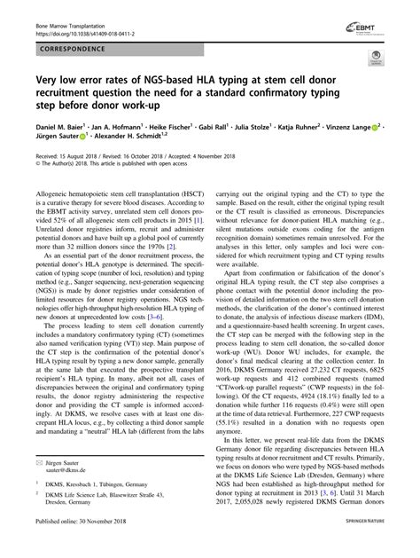 Pdf Very Low Error Rates Of Ngs Based Hla Typing At Stem Cell Donor Recruitment Question The