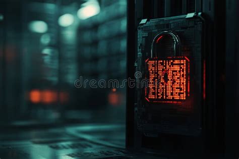 3d Digital Padlock Icon On Data Security Background With Binary Code And Blurred Screen In Dark