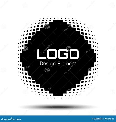 Convex Black Abstract Vector Distorted Polygon Frame Halftone Dots Logo Emblem For New