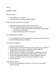 Psy 320 Sex And Gender Docx May 10th Lecture 1 Intro Why Are We Here Do Sex Diffrences Even