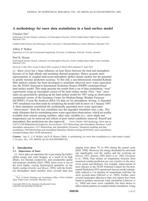 Pdf A Methodology For Snow Data Assimilation In A Land Surface Mode