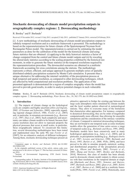 Pdf Stochastic Downscaling Of Precipitation To High Resolution Scenarios In Orographically