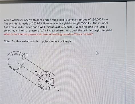 Solved A Thin Walled Cylinder With Open Ends Is Subjected To