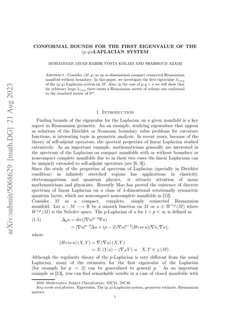 Pdf Conformal Bound For The First Eigenvalue Of The P Q Laplacian System