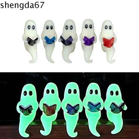 Shengda Mini Ghost Figurines Glow In The Dark Luminous Glowing Ghost Reading A Book Statue