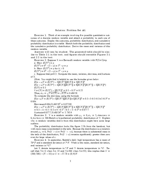 Problem Set 1 Exercises On Probability Distributions And Random