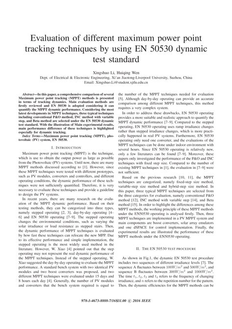 pdf evaluation of different maximum power point tracking techniques by using en 50530 dynamic