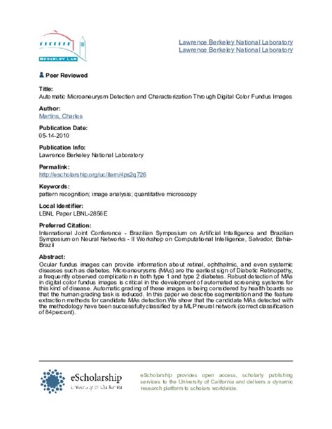 Pdf Automatic Microaneurysm Detection And Characterization Through