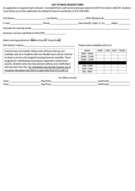 Fillable Eop Tutorial Request Form Printable Pdf Download