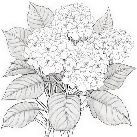 Premium Ai Image Hydrangea Coloring Page Delicate Flower Illustration