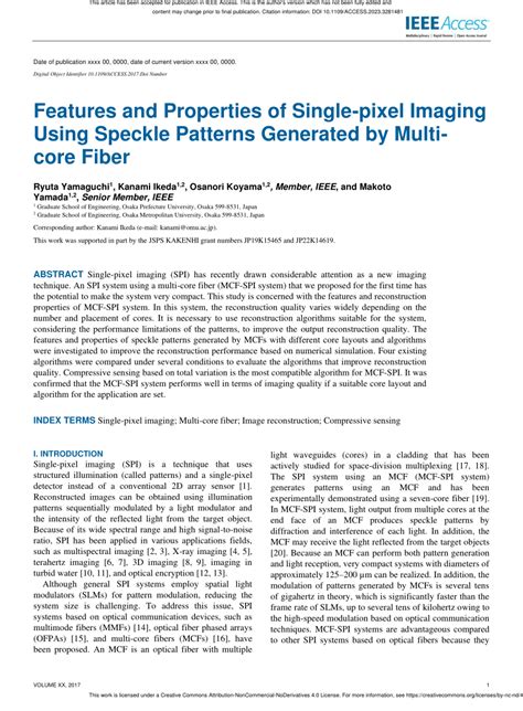Pdf Features And Properties Of Single Pixel Imaging Using Speckle Patterns Generated By Multi