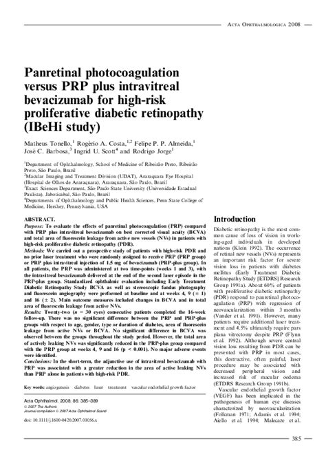 Pdf Panretinal Photocoagulation Versus Prp Plus Intravitreal
