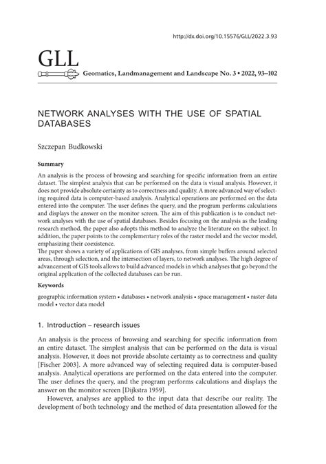 Pdf Network Analyses With The Use Of Spatial Databases