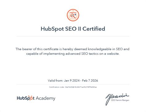 Sahad Sarang ↗️ On Linkedin Hubspot Academy Seo Ii Certification