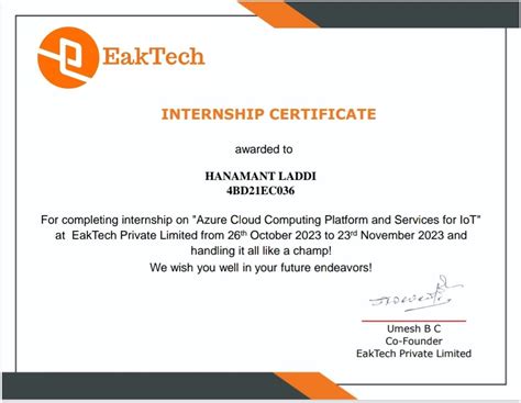 Hanamant Laddi On Linkedin Azure Iot Cloudcomputing Internshipcompletion