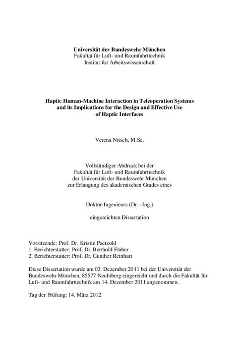 Pdf Haptic Human Machine Interaction In Teleoperation Systems And Its Implications For The