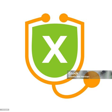 편지 X 건강 관리 로고 방패 청진기 기호가있는 편지 X 개념의 의사 및 의료 로고 타입 간호사에 대한 스톡 벡터 아트 및 기타 이미지 간호사 건강 진단 건강관리와