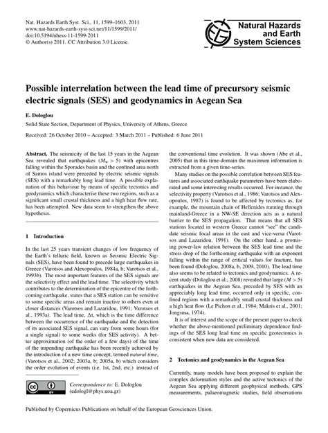 Pdf Possible Interrelation Between The Lead Time Of Precursory Seismic Electric Signals Ses