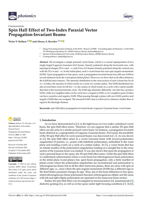Pdf Spin Hall Effect Of Two Index Paraxial Vector Propagation Invariant Beams