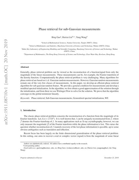 Phase Retrieval For Sub Gaussian Measurements Deepai