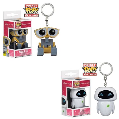Funko Pop 키체인 픽사 영화 애니메이션 키체인 피규어 장난감 이브 Wall E 비닐 피규어 액션 포켓 컬렉션 인형 모델