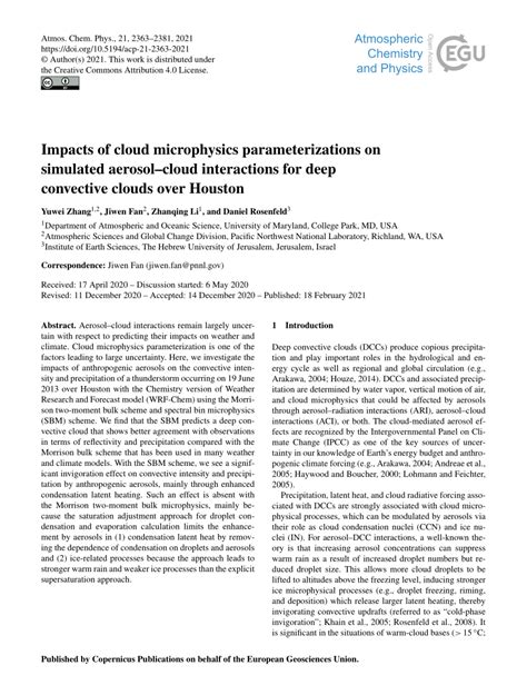 PDF Impacts Of Cloud Microphysics Parameterizations On Simulated Aerosolcloud Interactions