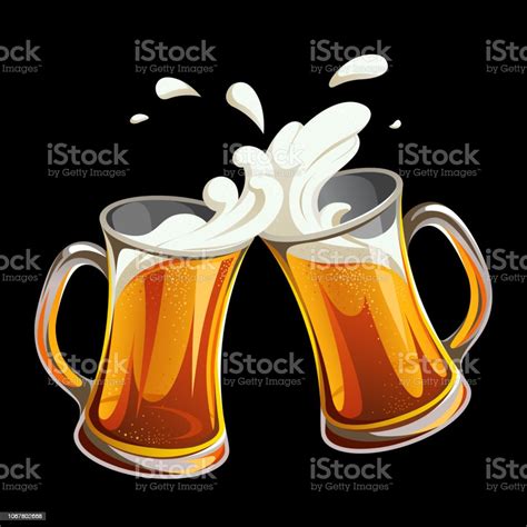두 개의 유리 잔 이나 굽기 검은 배경에 맥주의 그림 건배 맥주 안경 인쇄 템플릿 디자인 요소입니다 맥주에 대한 스톡 벡터 아트 및 기타 이미지 Istock