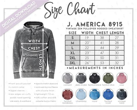 Semi Editable J America 8915 Size Chart Color Chart J Etsy