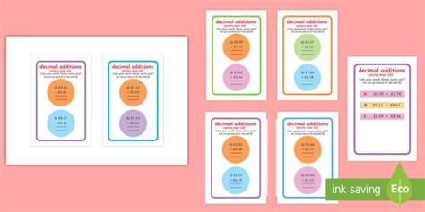 Decimals Addition Maths Challenge Cards Englishhindi Decimals Additions