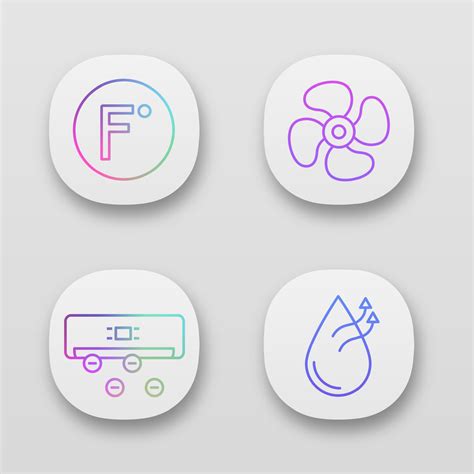 Air Conditioning App Icons Set Fahrenheit Degrees Exhaust Fan Ionizer Air Humidification Ui