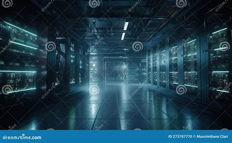 interior of data center with multiple rows of server racks cloud