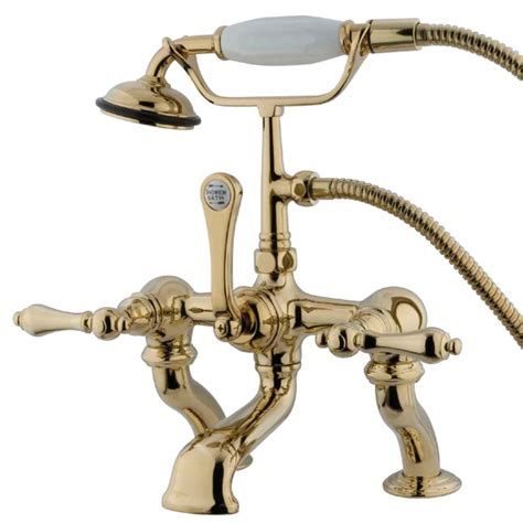 Kingston Brass Vintage Polished Brass 3 Handle Deck Mount Roman Low Arc