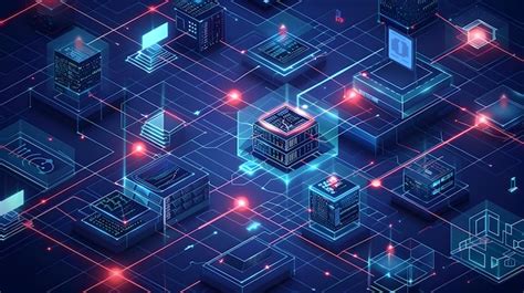 Cybersecurity Center Intricate Isometric Network Diagram Illustrating