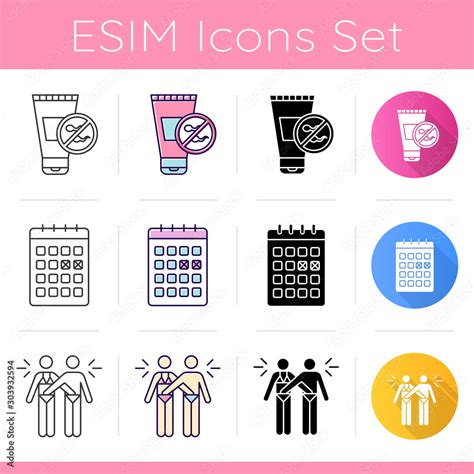 Safe Sex Icons Set Spermicide Female Preservative Option Calendar Method Mutual Masturbation