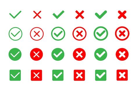 미니멀리스트 초록색 체크 마크 빨간색 십자가 마크 아이콘 세트 프리미엄 Psd 파일