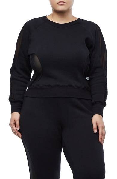 Good American Good Sweats Mesh Inset Sweatshirt Nordstrom