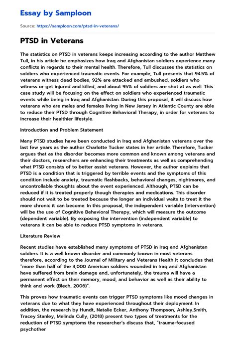 ≫ Ptsd In Veterans Free Essay Sample On
