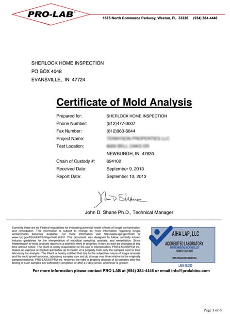 Mold Inspection Report Template