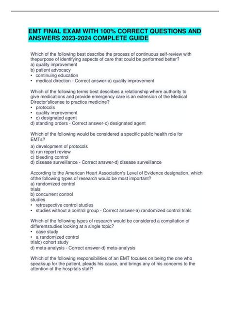 Emt Final Exam With Correct Questions And Answers Complete Guide