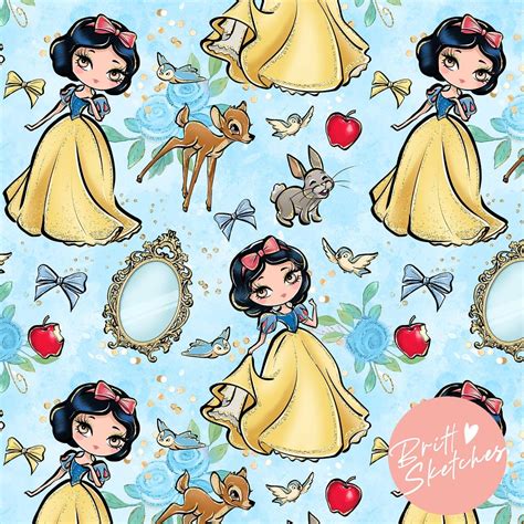 Snow White Seamless Pattern Hand Drawn Digital Paper Princess Art