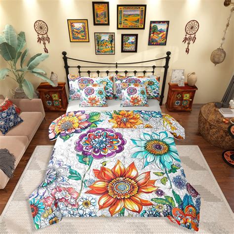 Erosebridal Bohemian Floral King Comforter Set With Sheets